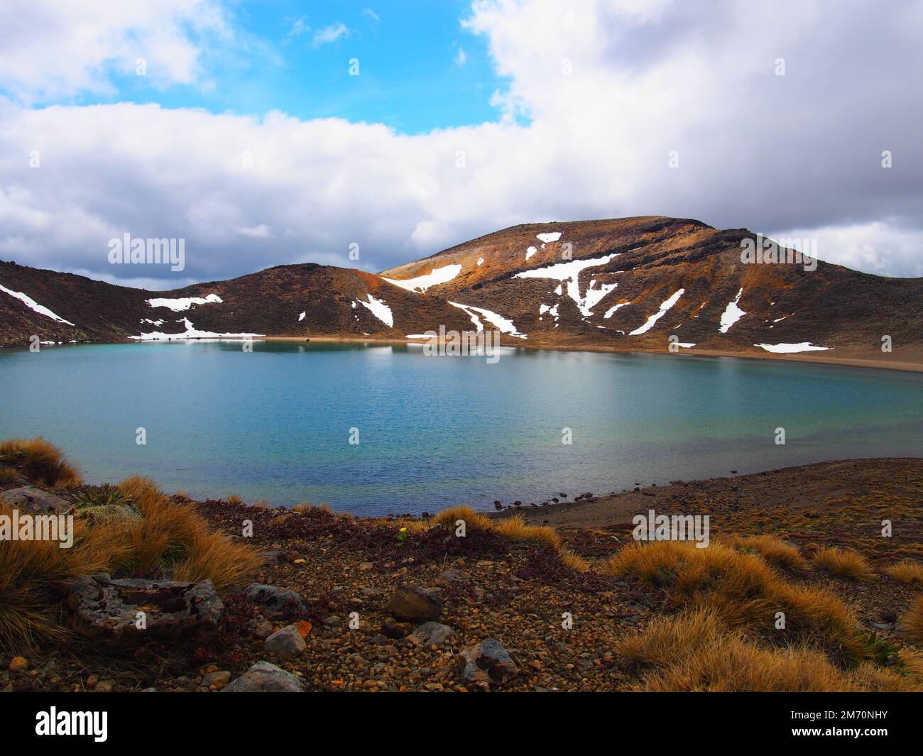 A low-angle of Tongariro lake view with the national park view Stock ...