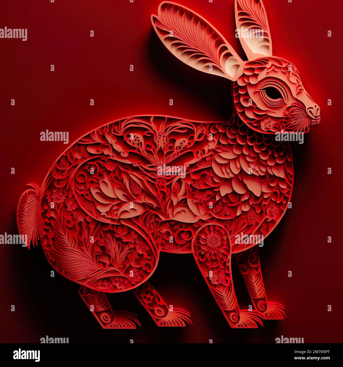 Red traditional chinese designs with rabbits Stock Photo - Alamy
