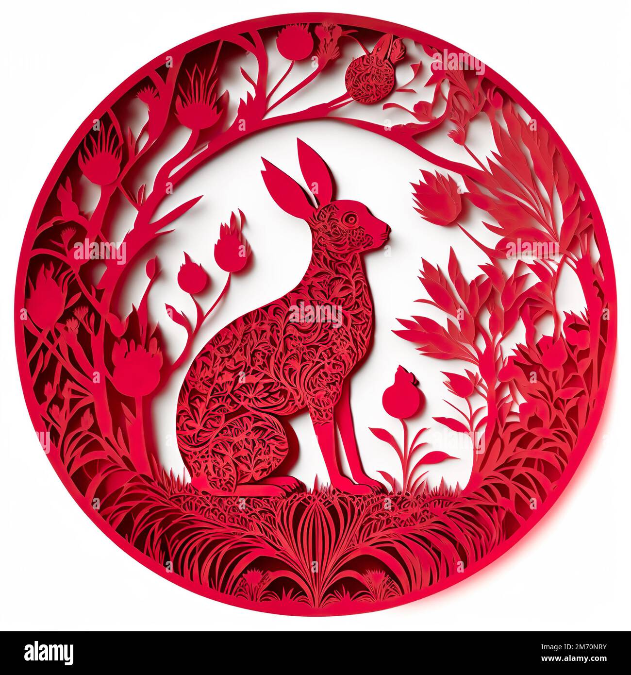Red traditional chinese designs with rabbits on white background Stock ...