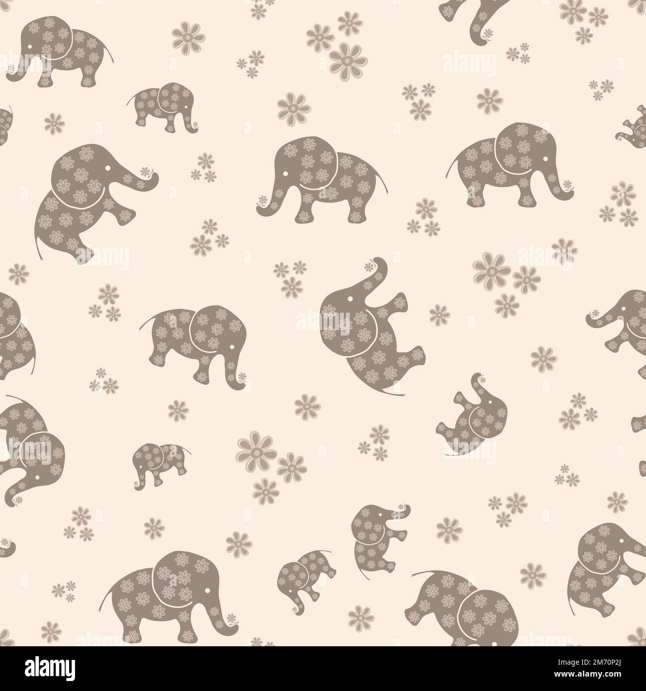 Cute baby elephant vector seamless pattern background. Adorable simple ...