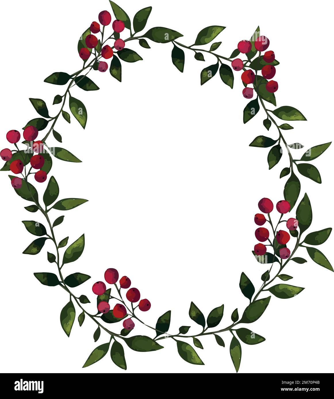 Stylized vector botanical wreath from branches, buds and berries Stock ...