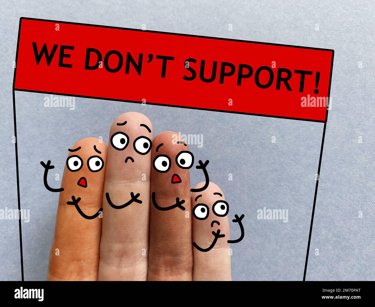 Four fingers are decorated as four person. They are not supporting the ...