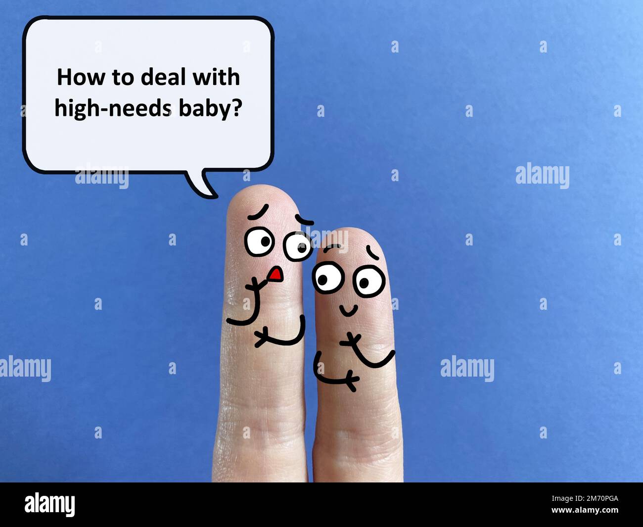 Two fingers are decorated as two person. One of them is asking another ...