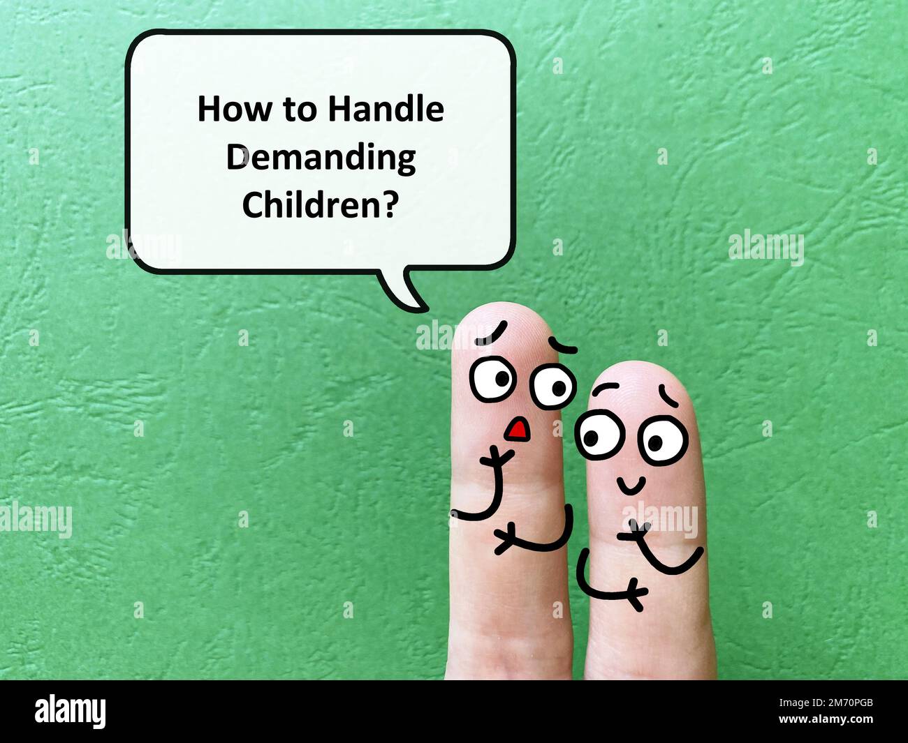 Two fingers are decorated as two person. One of them is asking another ...