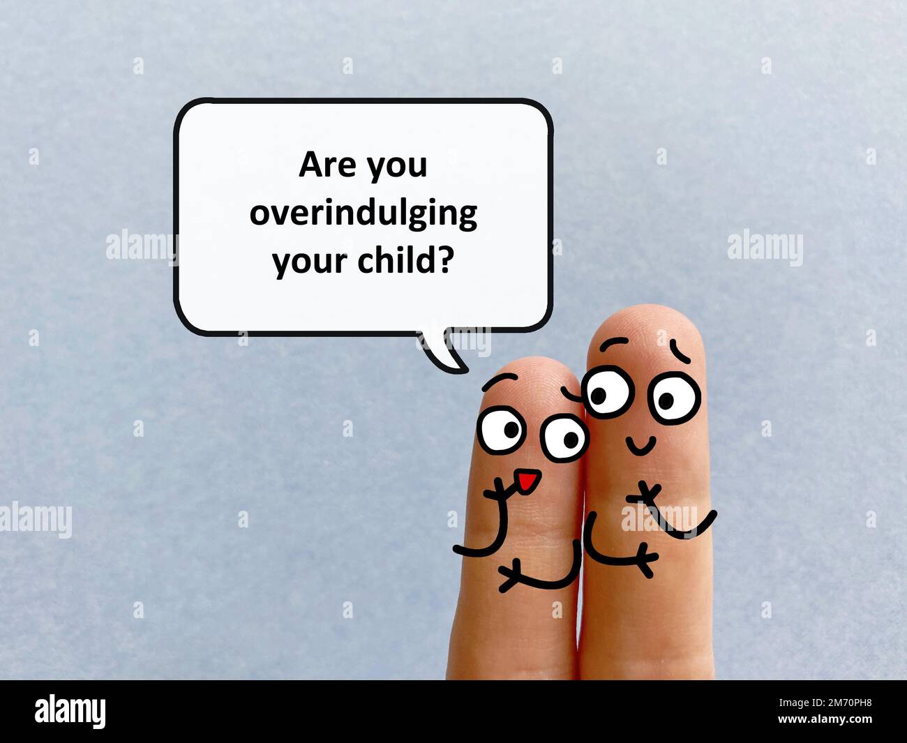 Two fingers are decorated as two person. One of them is asking another ...