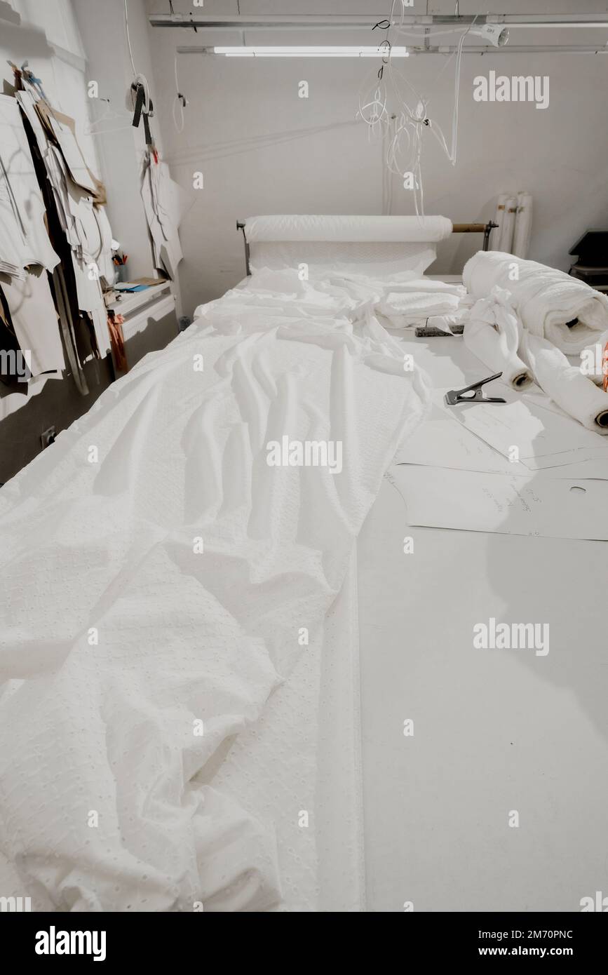 production of women's summer clothes; manufacturing process at a light ...