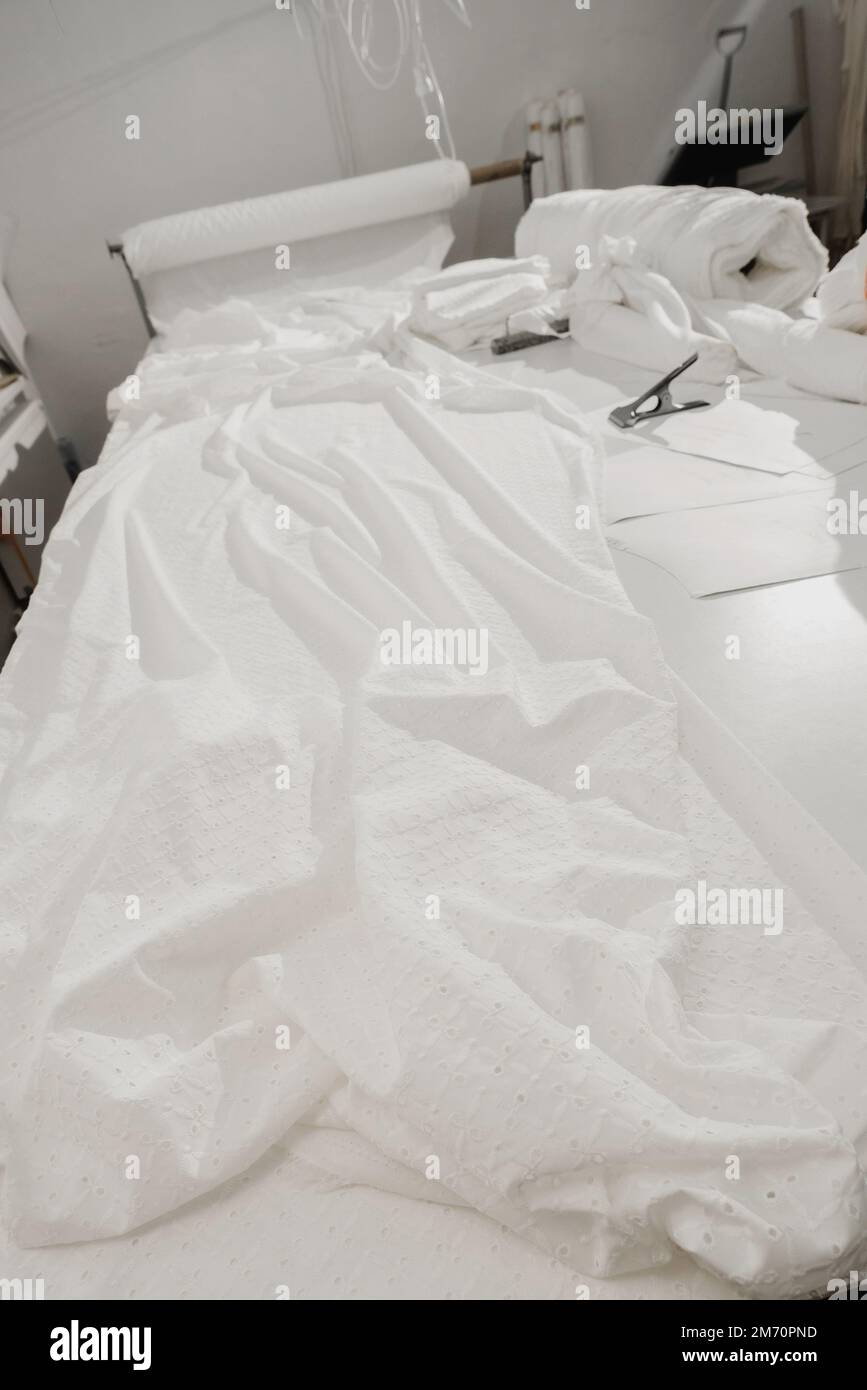 production of women's summer clothes; manufacturing process at a light ...