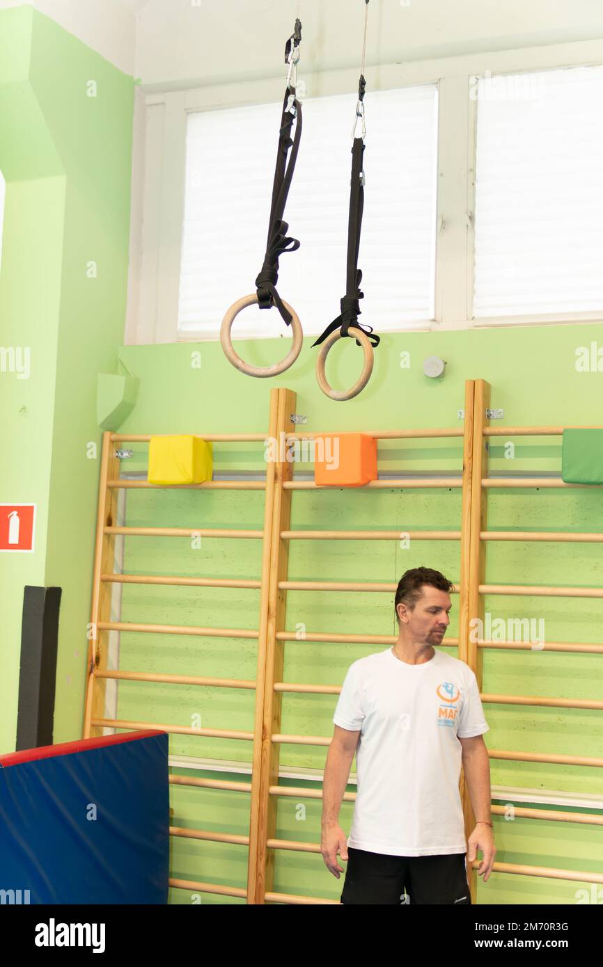 MOSCOW, RUSSIA-DEC 18, 2022: balance fitness male strength gymnastic ...