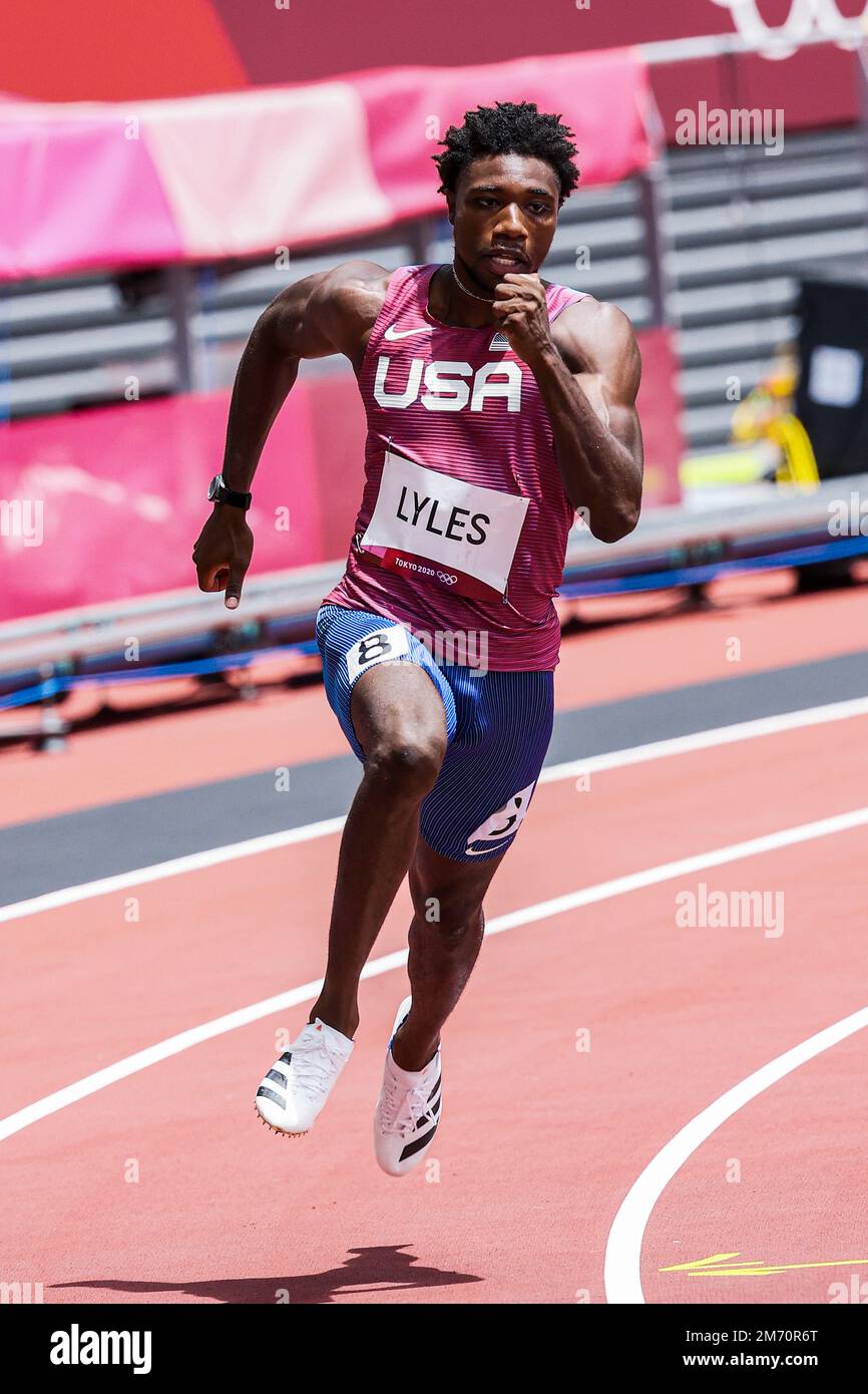 Noah Lyles (USA) competing in the Men's 200 metres heats at the 2020 ...