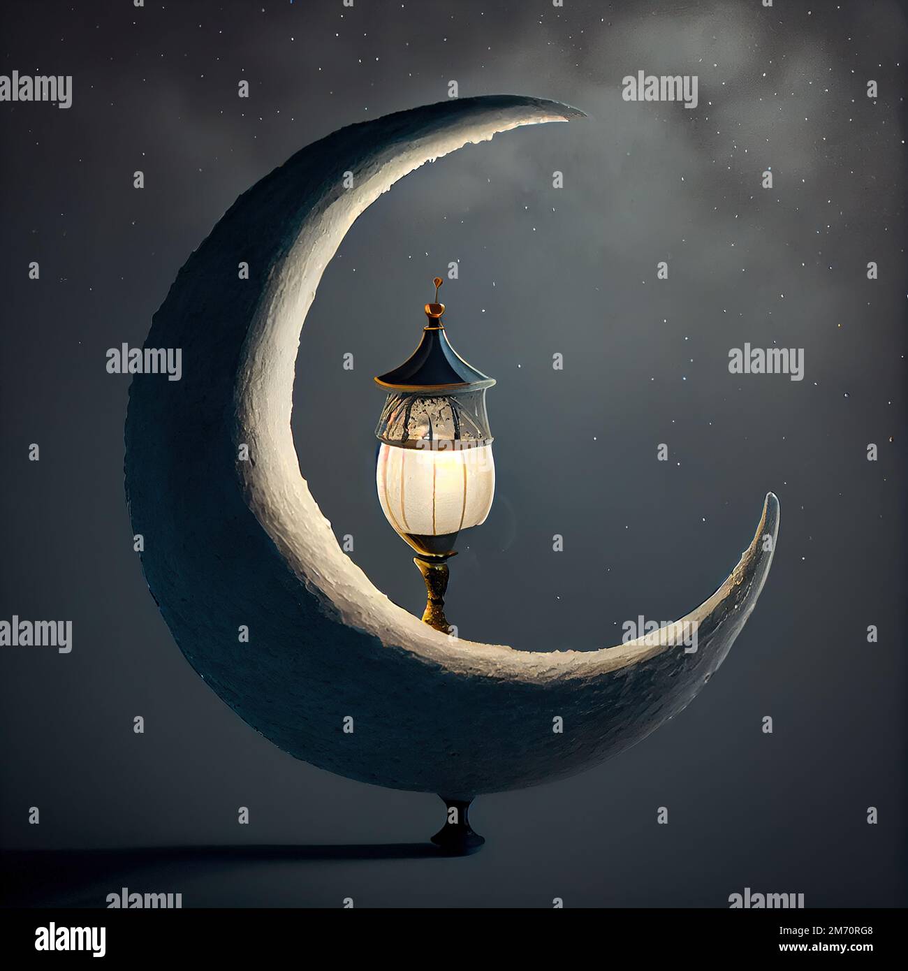 fantasy crescent moon in a magical sky with a lamp Stock Photo - Alamy