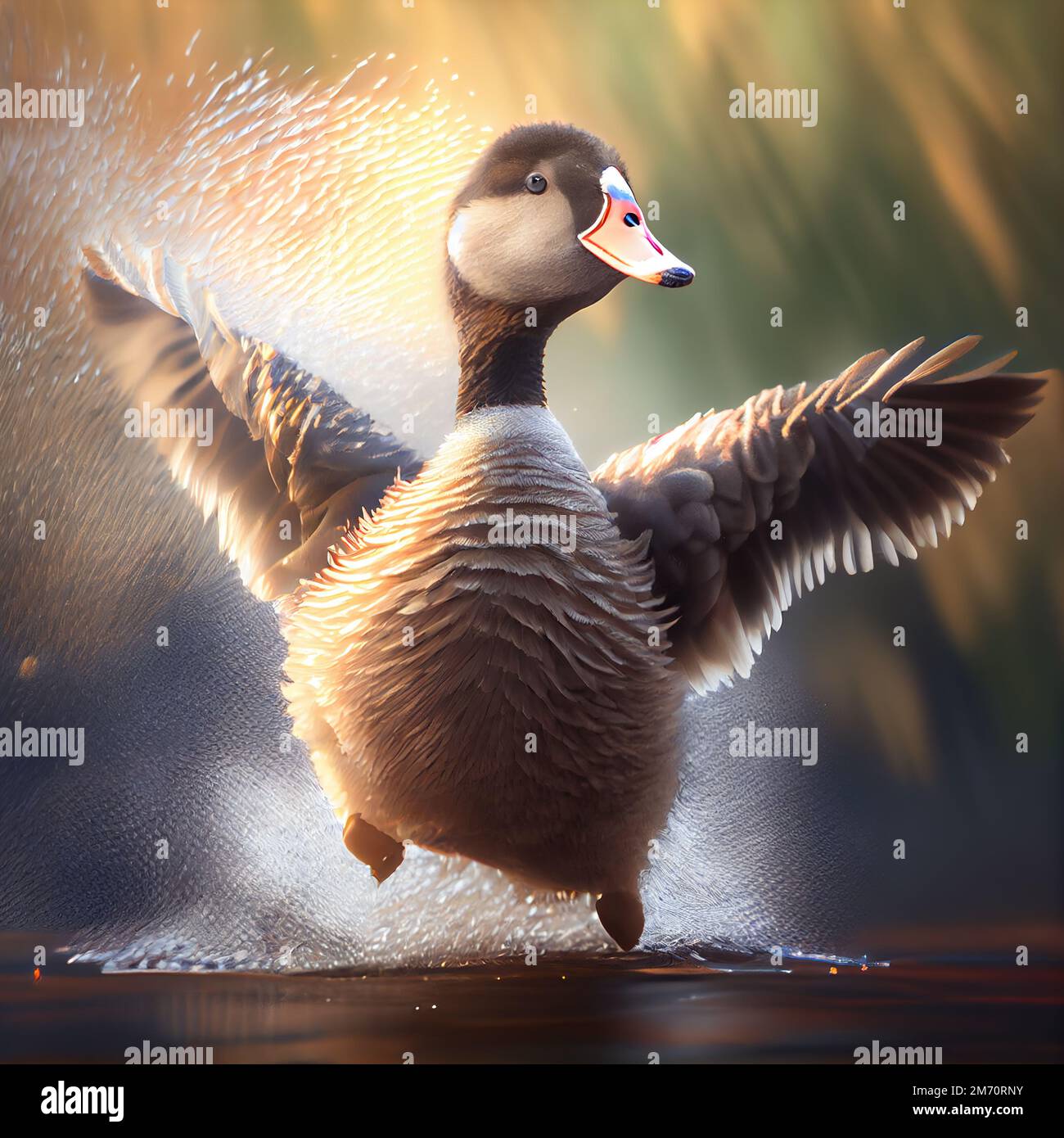 cute brown duck in motion very feathery on photography background Stock ...