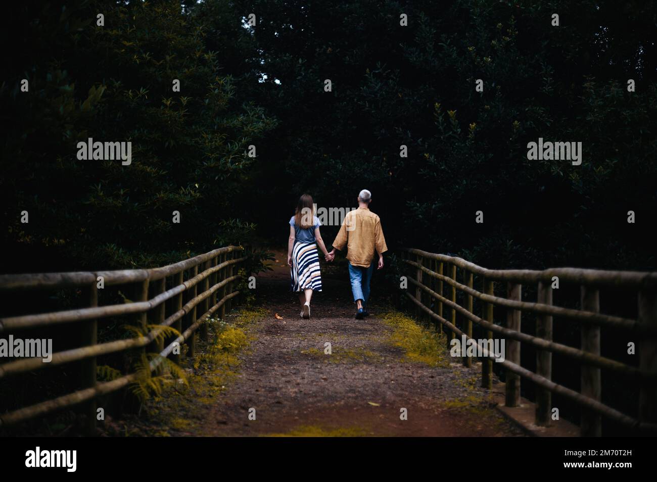 A romantic photo of a young couple in a beautiful autumn park, walking ...