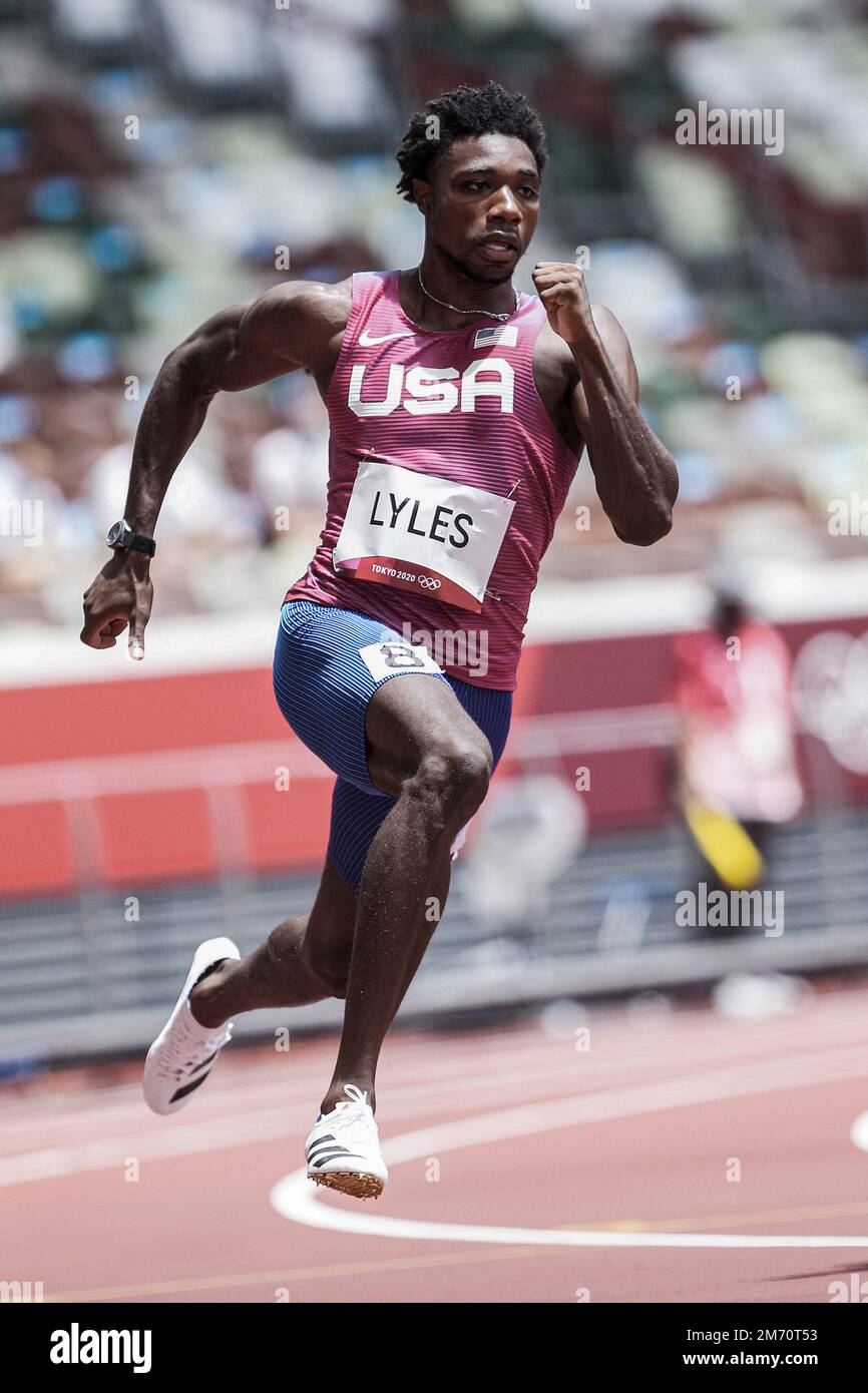 Noah Lyles (USA) competing in the Men's 200 metres at the 2020 (2021 ...