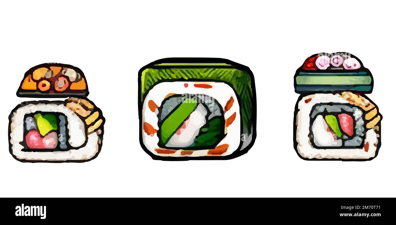 Japanese food. Rolls. Sea food. Isolated vector object on white ...