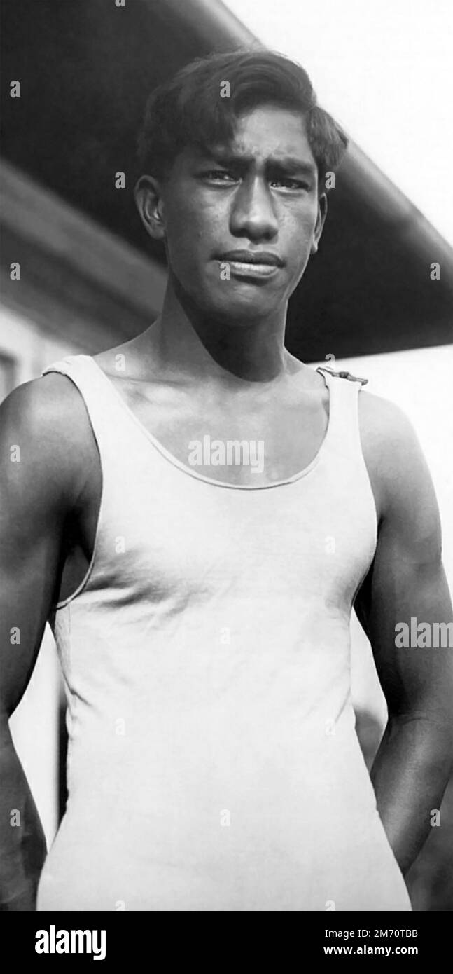 Duke Kahanamoku. Portrait of the Hawaiian swimmer and surfer, Duke Paoa Kahinu Mokoe Hulikohola ...