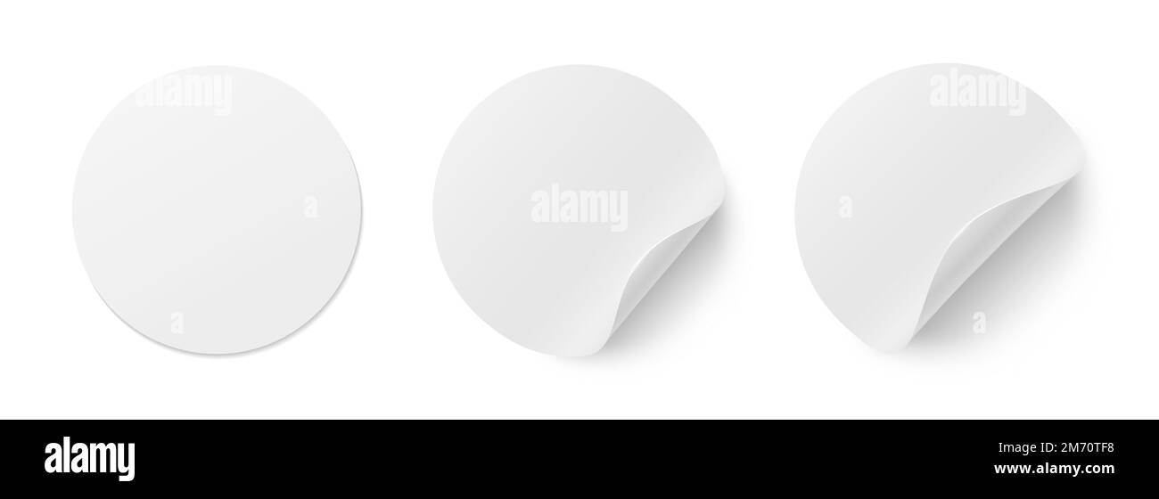 A set of three realistic stickers with curved edges on a white ...