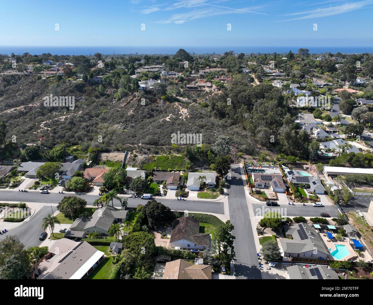 Aerial view houses in the wealthy area of Encinitas the North County ...