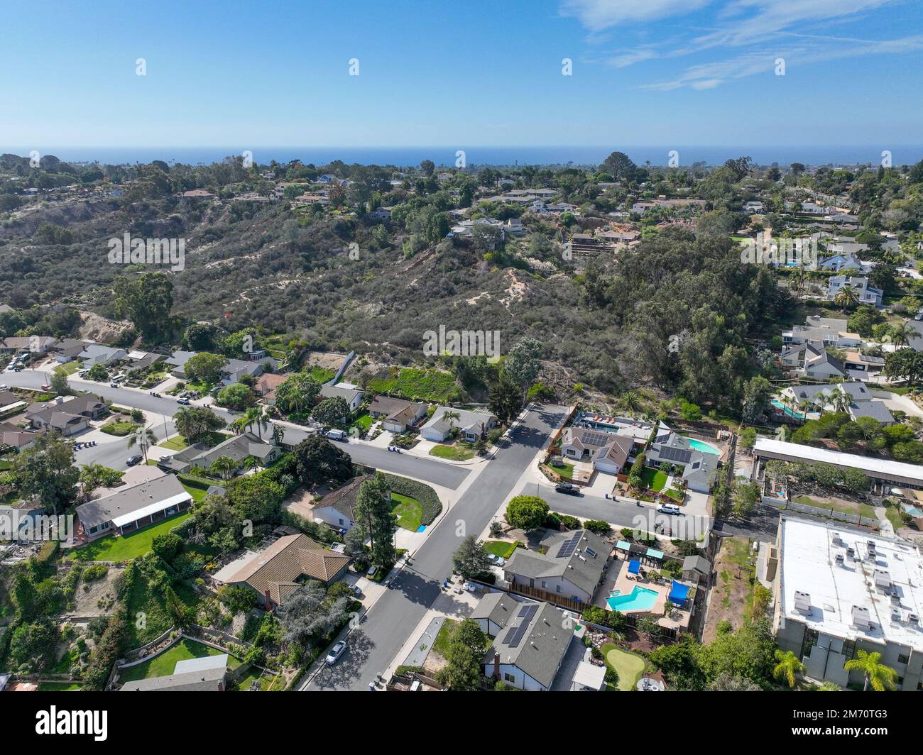 Aerial view houses in the wealthy area of Encinitas the North County ...