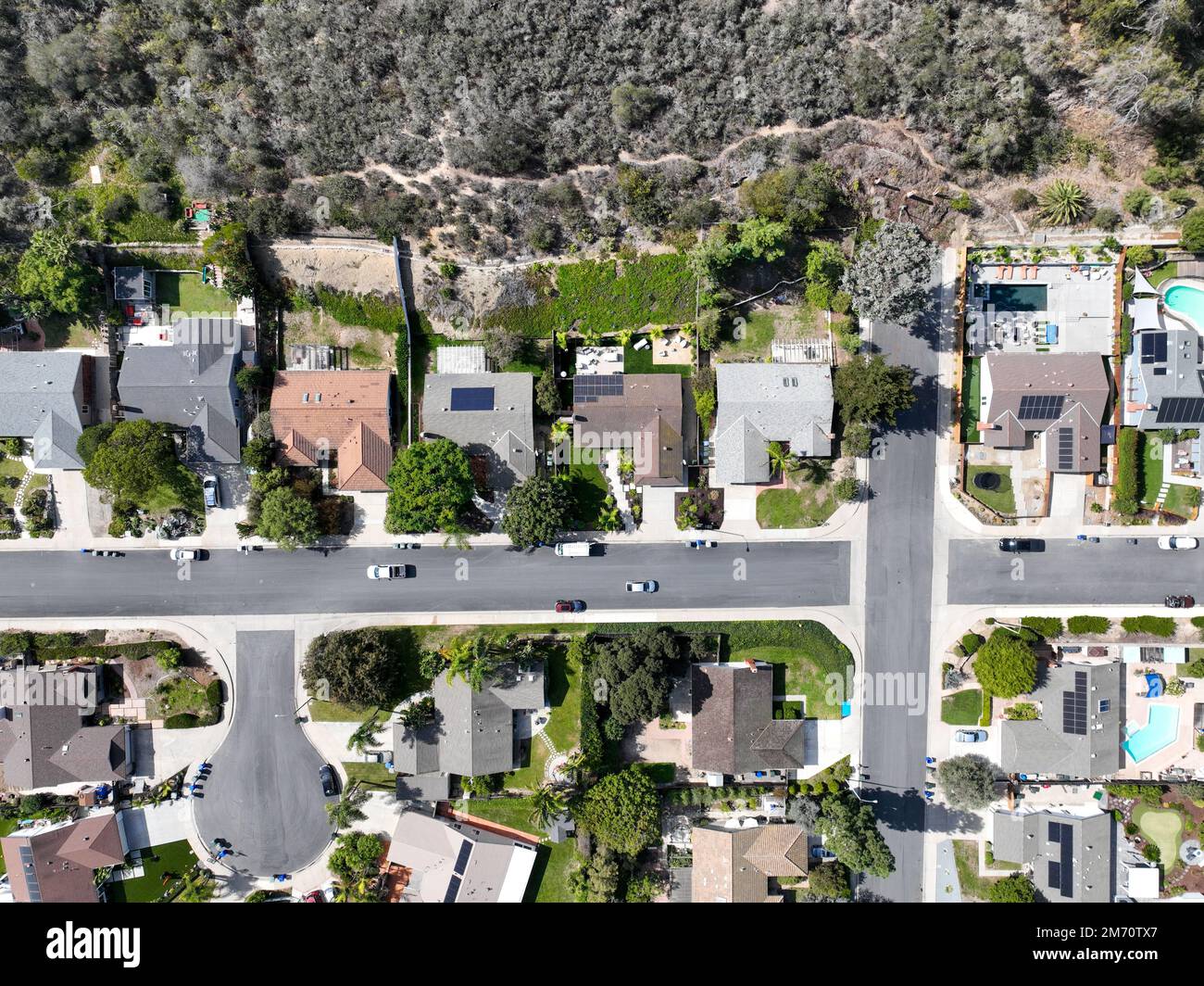 Aerial view houses in the wealthy area of Encinitas the North County ...