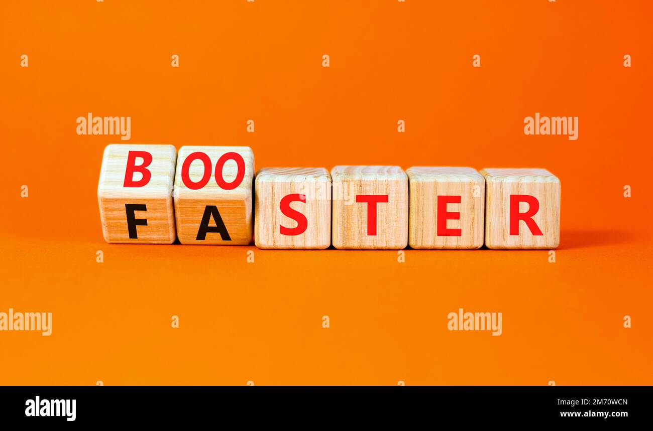 Booster and faster symbol. Concept word Booster Faster on wooden cubes ...