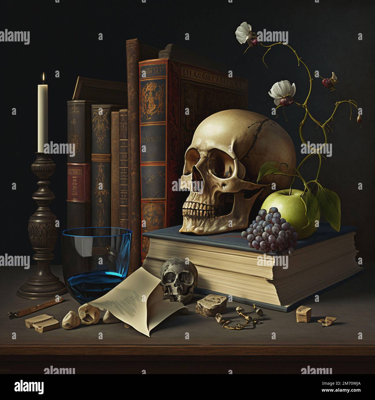 Still life of skull with flowers hi-res stock photography and images ...