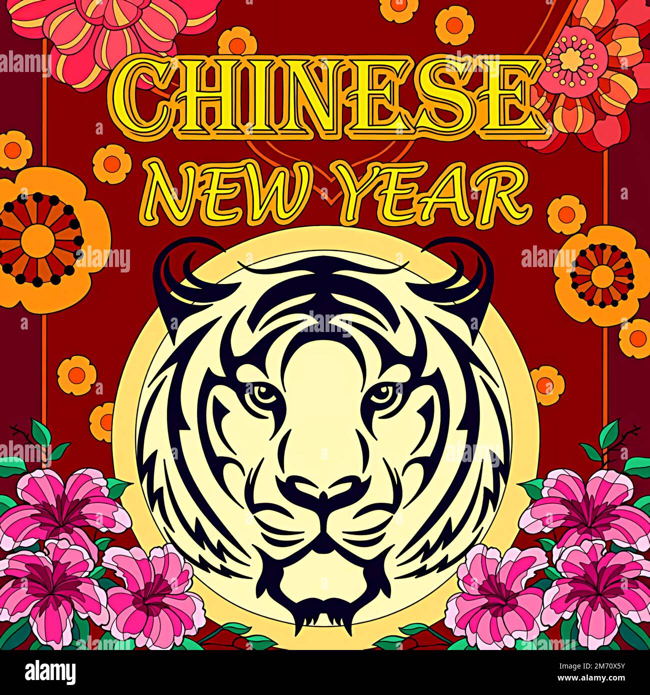 Chinese New Year, Tiger and flower Stock Photo - Alamy