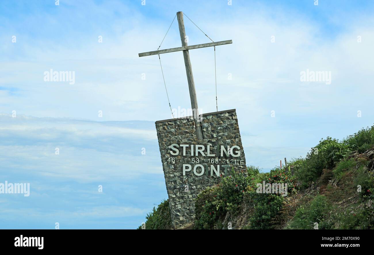 Monument of Stirling Point, New Zealand Stock Photo - Alamy