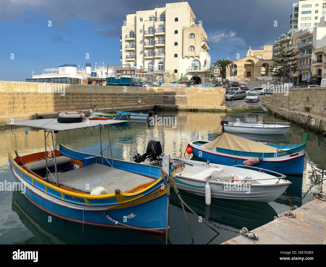 St. Paul's Bay, Malta - January 4th 2023: Boats moored in small ...