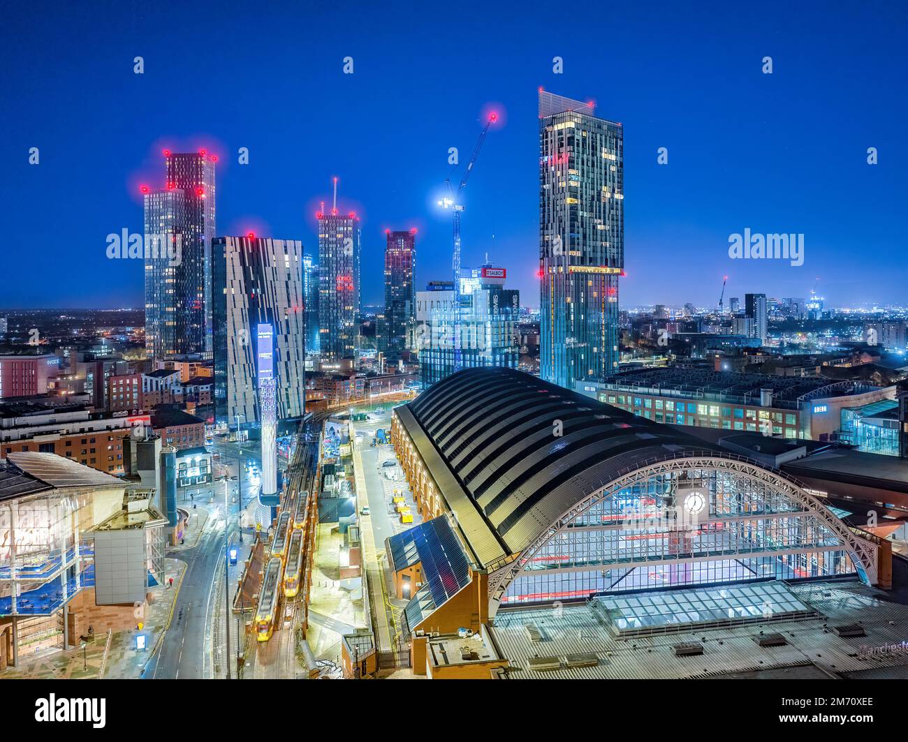 Manchester City Centre, England, United Kingdom at dawn with city ...