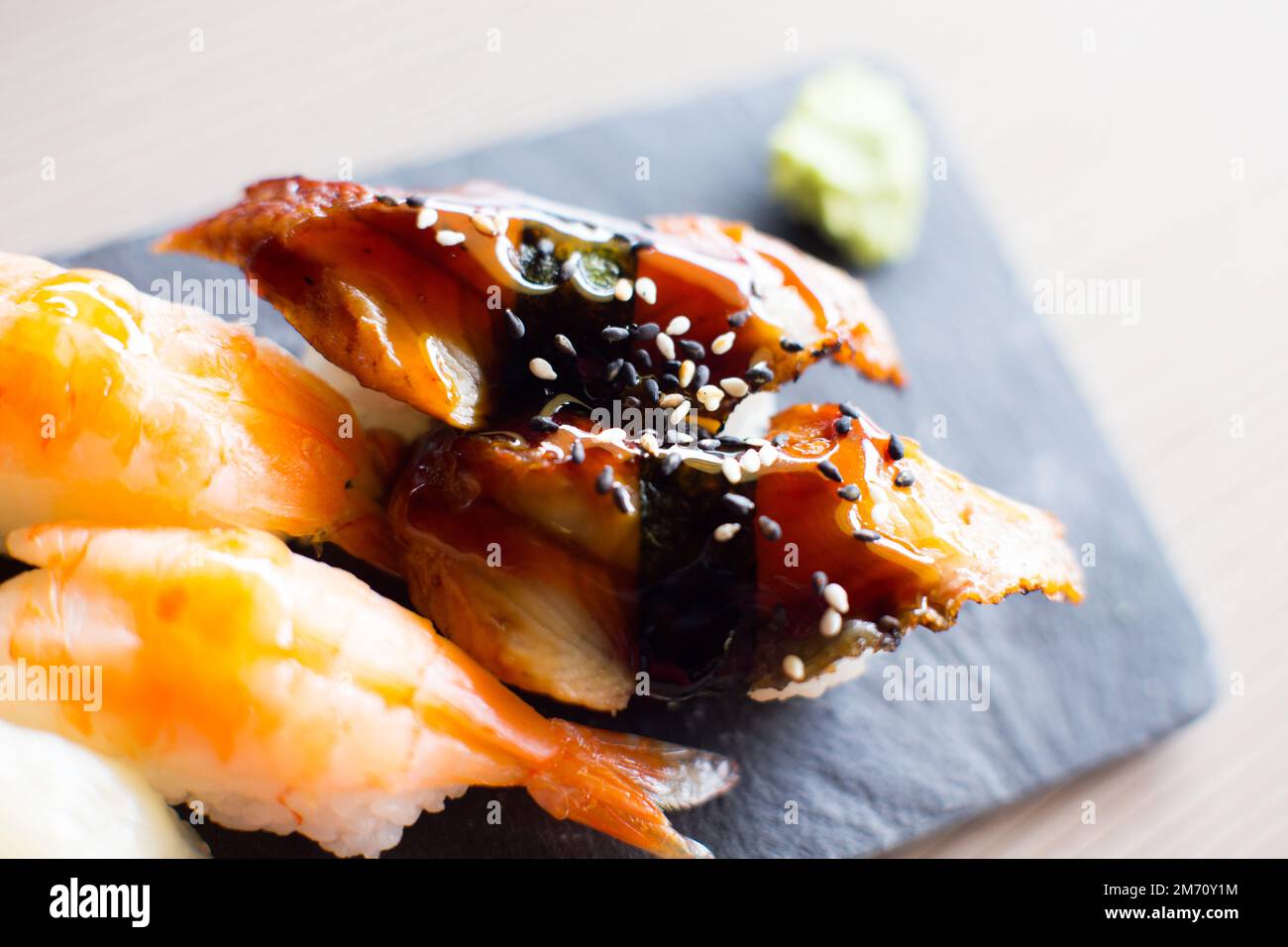 Nigiri eel. Sushi rice combination with smoked eel fish Stock Photo - Alamy