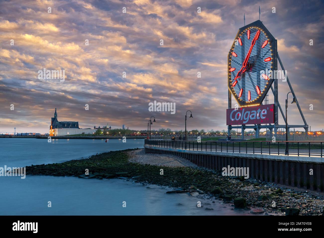 The Colgate Clock in Jersey City, NJ at sunset. The Colgate Clock is an ...