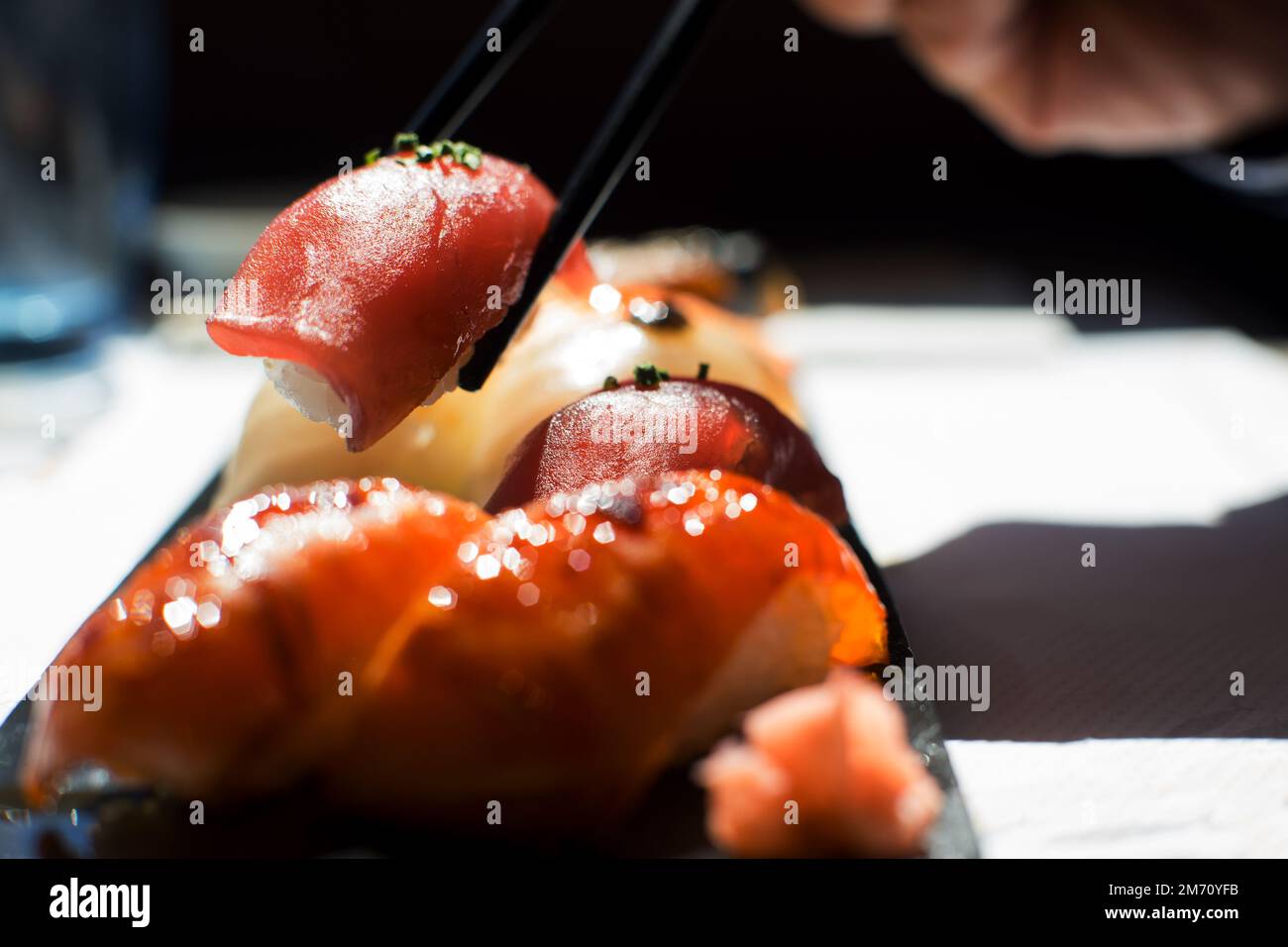 Toro Nigiri. Sushi rice combined with premium tuna fish Stock Photo - Alamy