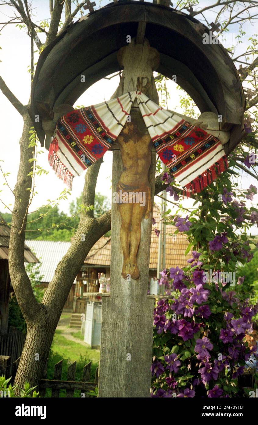 Roadside crucifix in Mures County, Romania, approx. 2001 Stock Photo ...