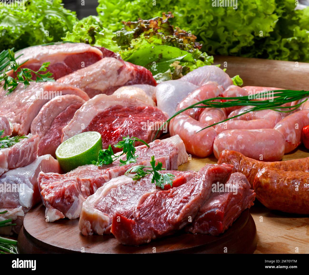 meat showcase in the supermarket, butcher's Stock Photo - Alamy