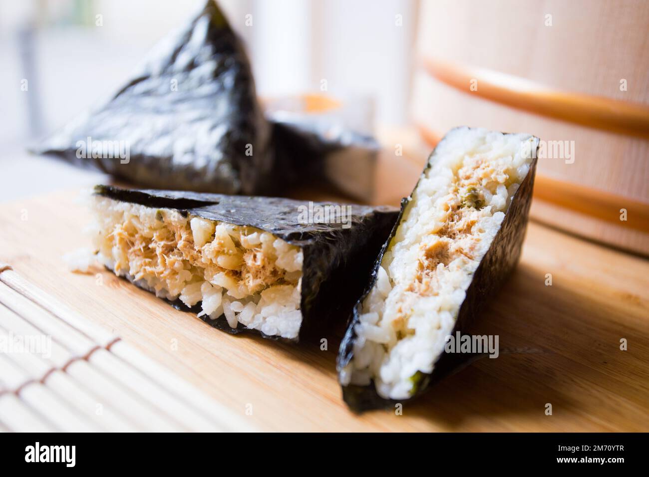 Tuna Onigiri. Onigiri also known as Omusubi is a Japanese dish that consists of a ball of rice ...