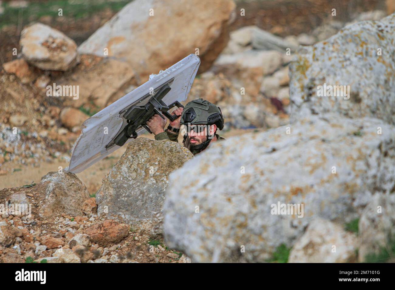 Nablus, Palestine. 06th Jan, 2023. An Israeli soldier seen taking ...