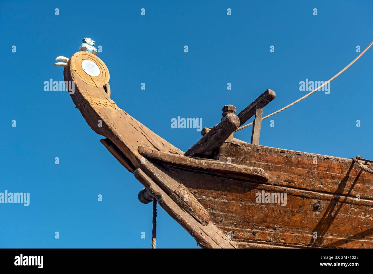 Close-up of bow, Fatah Al- Khair, traditional Omani dhow ship, Sur ...
