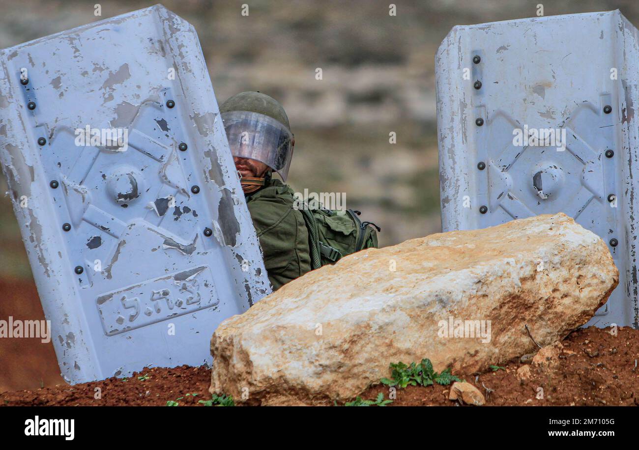 Nablus, Palestine. 06th Jan, 2023. An Israeli soldier seen taking ...