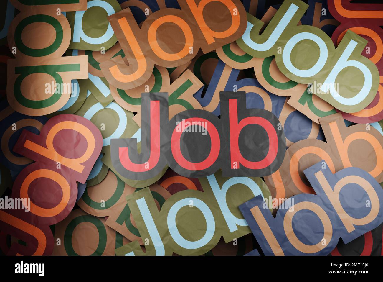 Colorful paper cutout of the word Job scattering randomly. Illustration ...