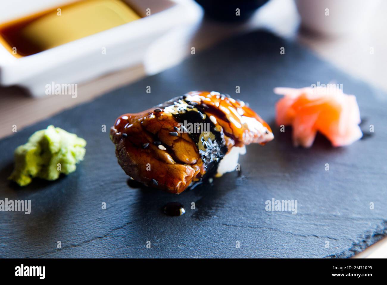 Beef nigiri with Yakisoba sauce. Sushi made with premium rice combined ...