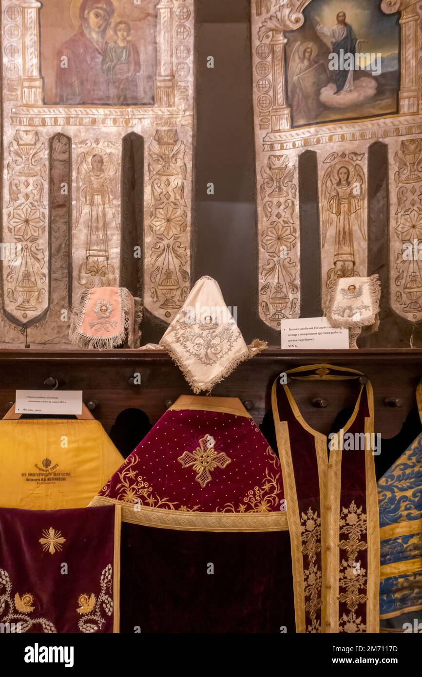 Ecclesiastical items exhibited inside a room which displays items of ...