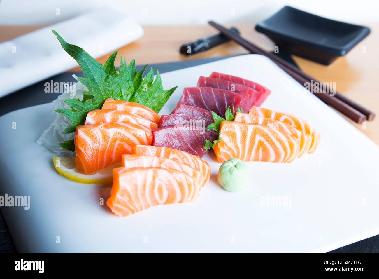 Sashimi Sushii Set with different kinds of fish like tuna and salmon ...