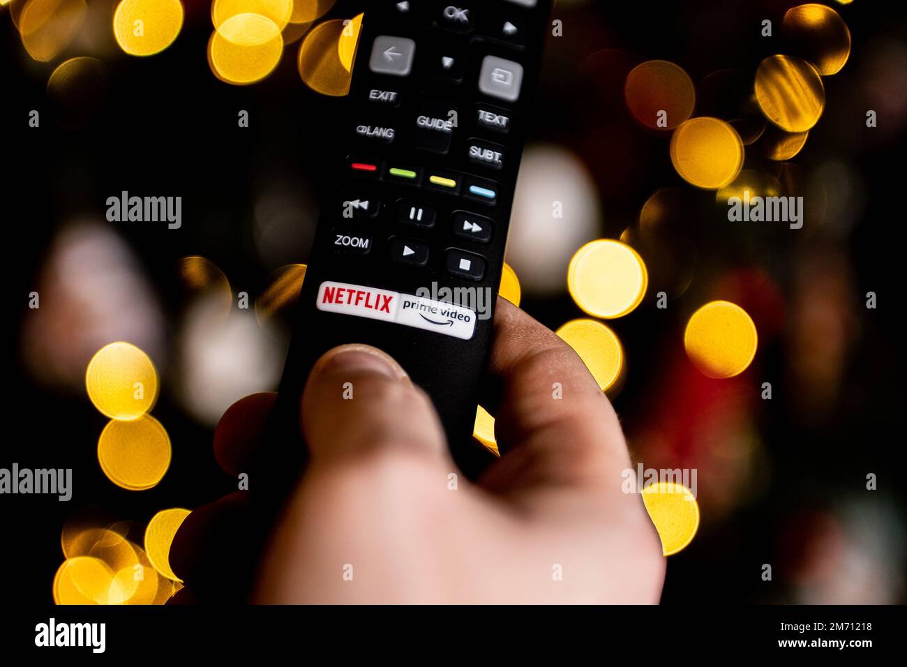 In this photo illustration a tv remote with Netflix logo is seen in a ...