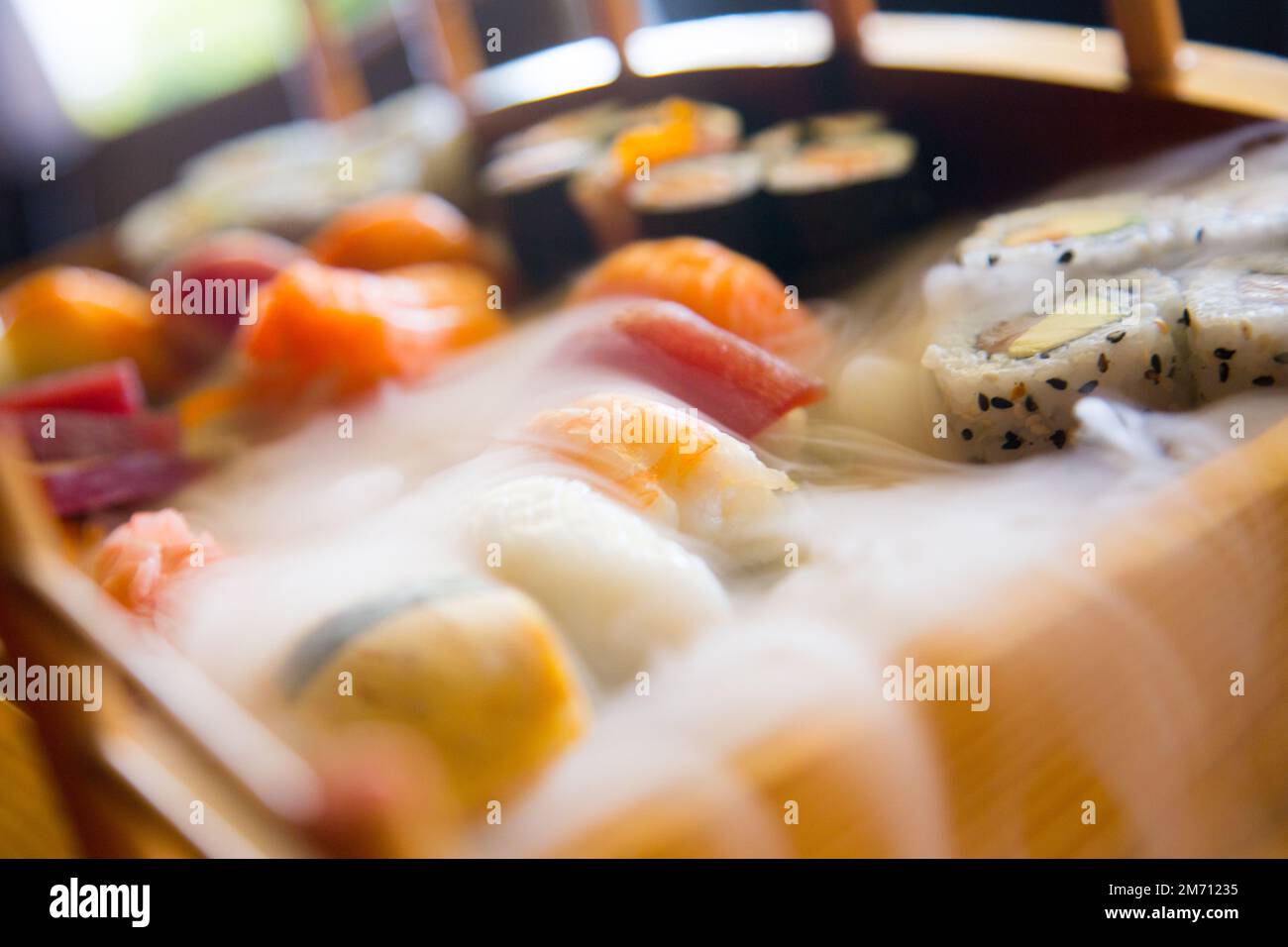 Set of sushi with variety of makis, nigiris and sashimi with fine fish ...