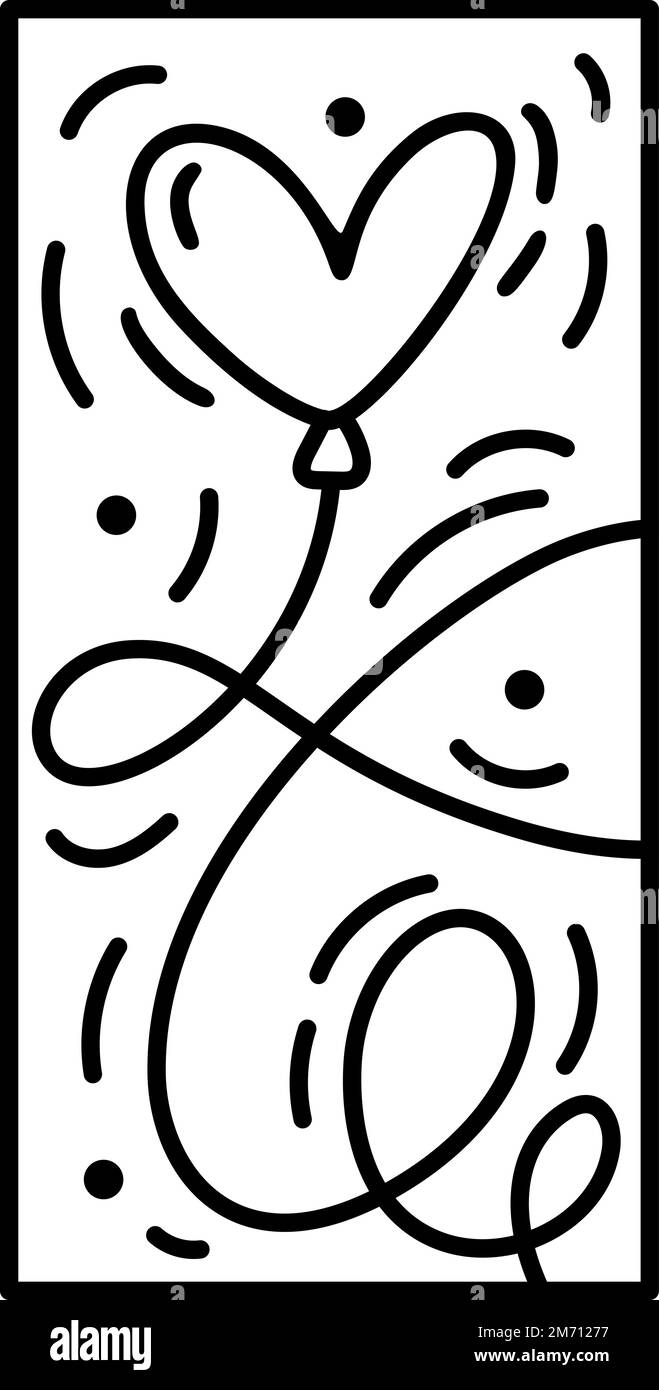 Valentine vector composition balloon with heart. Hand drawn love ...