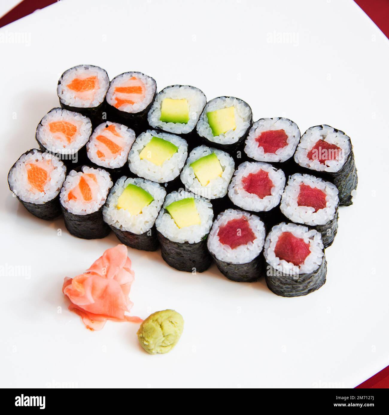 Set of sushi with variety of makis, nigiris and sashimi with fine fish ...