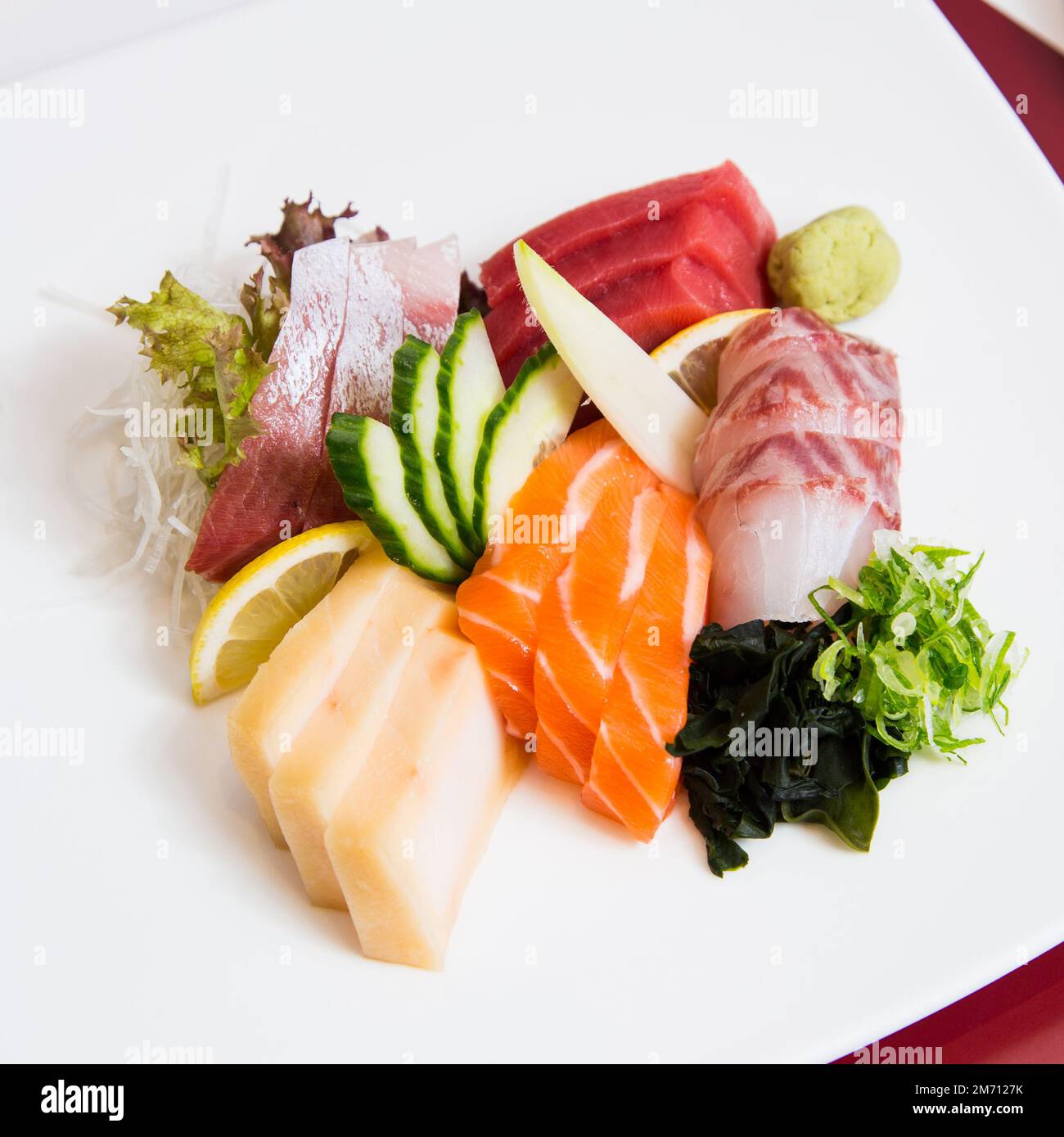 Set of sushi with variety of makis, nigiris and sashimi with fine fish ...