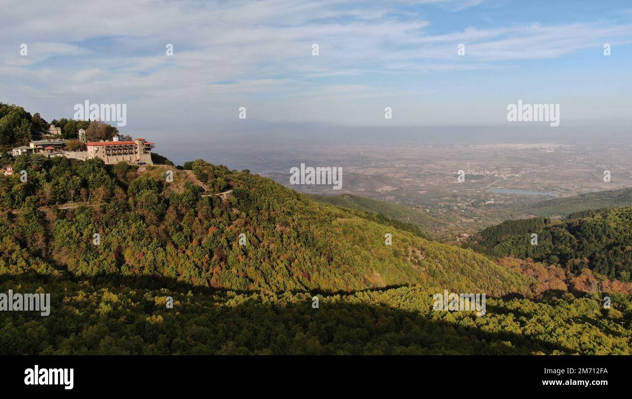 Koronis Monastery near Plastira Lake, aerial view, Karditsa, Thessaly ...