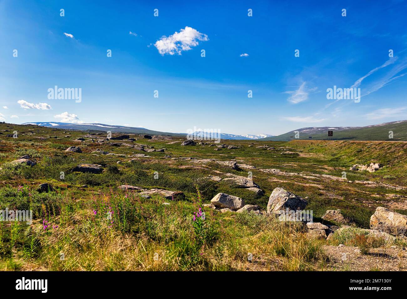 Barren treeless landscape at the Arctic Circle, sunny weather ...
