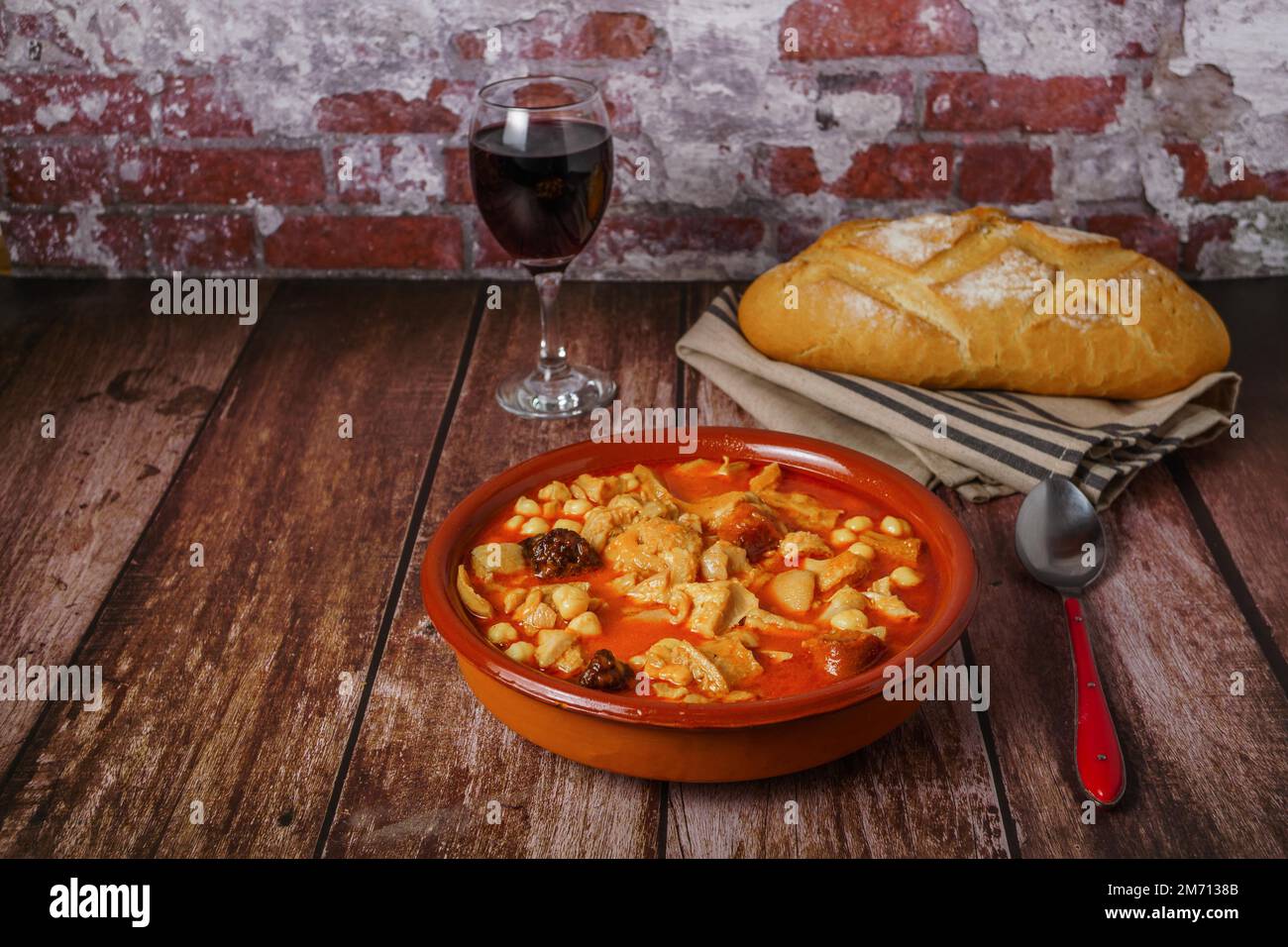 Clay casserole with Madrid-style stewed tripe, typical spanish food on ...